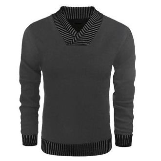 Generic Robe &agrave; col ch&acirc;le et col en V pour homme - Manches longues - Tricot torsad&eacute; textur&eacute;, gris, 3XL