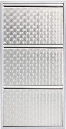 Kare Design Design Schuhschrank Caruso Silber, Metall, mit 3 Klappen, Schuhablage f&uuml;r 6 Paar Schuhe, schmal, platzsparend, hoch, Schuhregal, Eingangsbereich, 103x