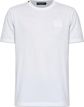 Dolce & Gabbana Homme, Tops, Blanc, Taille: M T-shirt avec logo brod&eacute;