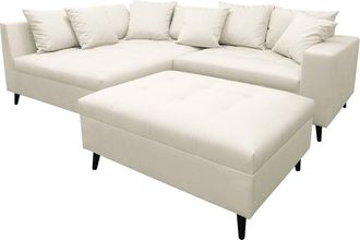 Mørteens home24 Ecksofa PRUNO mit Hocker Grau/Lichtgrau Microfaser Faria 247 x 80 x 174cm Ottomane davorstehend links Modern