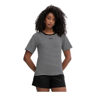 Twinset T-shirt en coton ray&eacute; - Femme - Tops - Noir - Taille: 36 FR