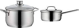 WMF Diadem Plus Kochtopf Induktion Fleischtopf 20cm hoch, Induktionstopf 3,7l & Mini Stielkasserolle 16cm Metalldeckel, Kochtopf klein 1,2l, Milchtopf, kl