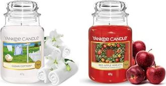 Yankee Candle Company Duftkerze im Glas (groß) - Clean Cotton & Duftkerze im großen Jar, Red Apple Wreath, Brenndauer bis zu 150 Stunden