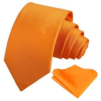 Alizeal Cravate et mouchoir pour homme de 8 cm de couleur unie classique daffaires formelle avec poche carrée, 140A-Orange vif, taille unique