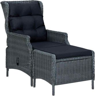 vidaXL Vidaxl - Chaise inclinable de jardin tabouret R&eacute;sine tress&eacute;e Gris fonc&eacute;
