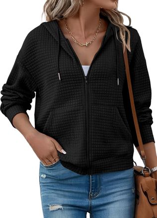 Dokotoo Sweatjacke Damen Kapuzenjacke Oversize Hoody mit Kapuze Rei&szlig;verschluss Waffel Kapuzenpullover Sweatshirt Jacke Herbst Winter Sportjacke Trainingsjacke