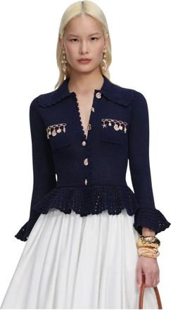 Self Portrait Femme, Pulls, Bleu, Taille: 36 FR Shell Embellished Cardigan