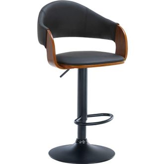 Clp Tabouret de bar Nilse avec Coque en bois assise en similicuir Noyer / Noir Noir