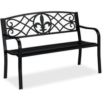 Relaxdays Relaxdays - Banc de jardin, motifs Fleur de lis, 2 si&egrave;ges, confortable, balcon et terrasse, acier hlp 86x127x60 cm, noir