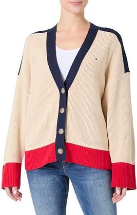 Tommy Hilfiger Cardigan Femme avec Patte de Boutonnage, Ivoire (Country Ivory), S-M