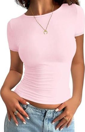 Minetom T-shirt slim fit basique à manches courtes crop top décontracté col rond Y2K tops été hauts stretch serré filles adolescentes streetwear vintage tenue