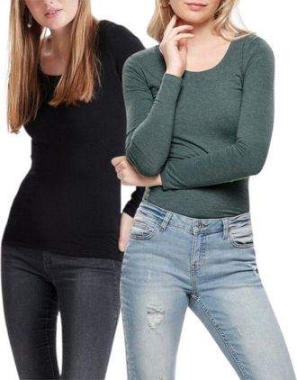 Only Langarmshirt Basic Shirt im 2er-Set in Unifarben