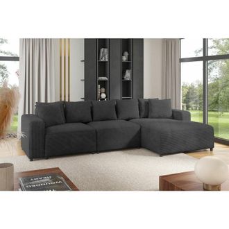 Fun Möbel Ecksofa Designersofa Sofa megan in Stoff Poso Dunkelgrau Ottomane Rechts