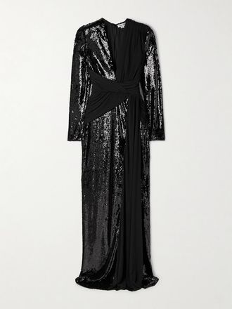 Zuhair Murad Robe Aus T&uuml;ll Und Jersey Mit Pailletten Und Raffungen - Schwarz