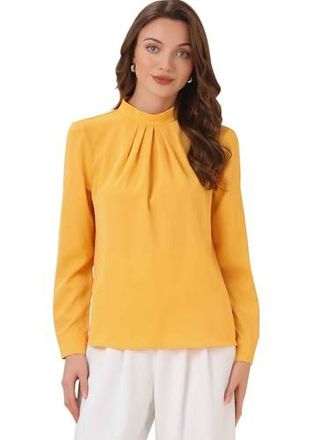 Allegra K Femme Chemisier en Mousseline De Soie &Agrave; Col Montant Chemise De Travail D&eacute;contract&eacute;e &Agrave; Manches Longues Automne Et Hiver Jaune L