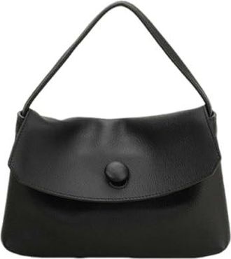 Generic Sac &agrave; main minimaliste &agrave; poign&eacute;e sup&eacute;rieure pour femme - Sac &agrave; main carr&eacute; compact en cuir - Doublure en daim - Fermeture &agrave; rabat boutonn&eacute; - Noir et ma