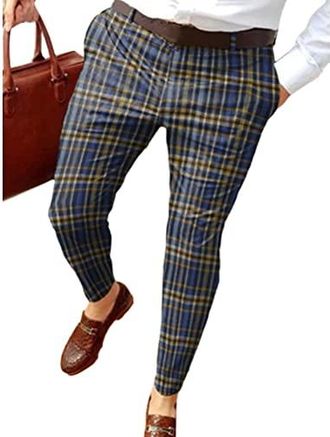 ORANDESIGNE Hommes Chino Pantalon à Carreaux Slim Fit Rayé Mode Casual Élastique Pantalon Business Pantalon Coupe Ajustée Pantalon Décontracté Pantalon daffaires 