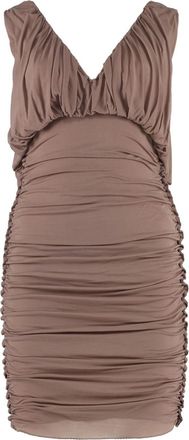 Saint Laurent Gerafftes Minikleid mit V-Ausschnitt - Rosa