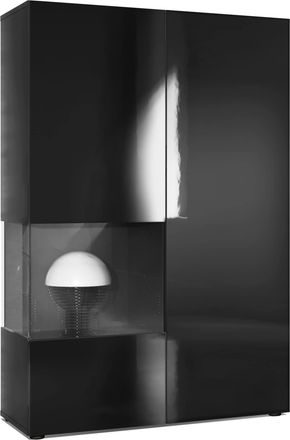 Vladon Vitrine Kommode Hochschrank Morena, Made in Germany, Korpus in Schwarz matt/Rechte T&uuml;r und der Einsatz in Schwarz Hochglanz