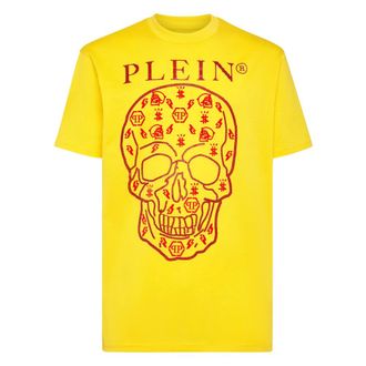 Philipp Plein Homme, Tops, Jaune, Taille: 3XL T-shirt Col Rond MC avec Cristaux