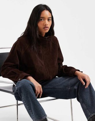 Urban Code bomber &agrave; col montant en daim couleur chocolat-Marron
