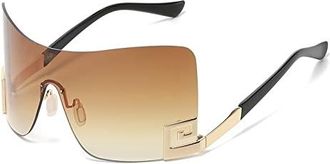 Generic Lunettes de soleil surdimensionnées une pièce pour femmes vintage marron lunettes de soleil femmes miroir nuances, Marron 3071, Taille unique