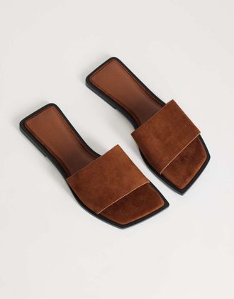 Topshop Sara - Sandales plates style mules en daim v&eacute;ritable - Fauve-Brown