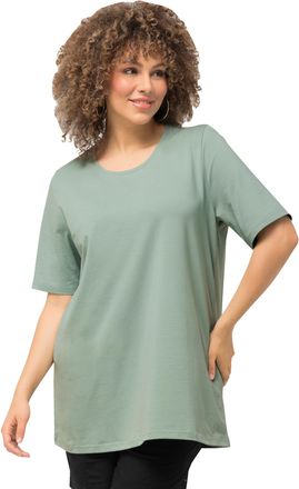 Ulla Popken Damen gro&szlig;e Gr&ouml;&szlig;en &Uuml;bergr&ouml;&szlig;en Plus Size T-Shirt, A-Linie, Rundhalsausschnitt, Halbarm helles moosgr&uuml;n 54+ 807264182-54+