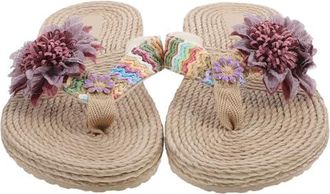 Frcolor Tongs &Eacute;l&eacute;gantes d&Eacute;t&eacute; pour Femmes Semelle Plate Antid&eacute;rapante en EVA et Caoutchouc Motif Floral Tiss&eacute; Style Hawa&iuml;en Sandales de Plage Confortables et R