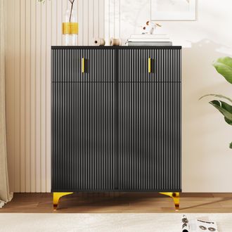 Generic Sideboard mit Schuhschrank 2 T&uuml;ren 2 Schubladen Push-to-Open verstellbare B&ouml;den goldene Griffe ged&auml;mpfte Scharniere Flurm&ouml;bel Garderobenschrank modern
