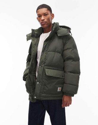 Carhartt Work in Progress Brent - Wasserdichte Pufferjacke in Gr&uuml;n mit abnehmbarer Kapuze