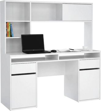 Dmora Schreibtisch Ambrenti, Mehrzweckschreibtisch, B&uuml;rotisch f&uuml;r pc, Eckschreibtisch, 149x48 h156 cm, Gl&auml;nzendes Wei&szlig; - Dmora