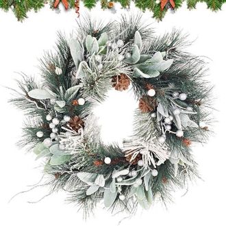 Generic Couronne de porte dentrée de Noël, couronne de vacances artificielle, décoration de porte dentrée, couronnes dhiver artificielles en pin enneigé, cour