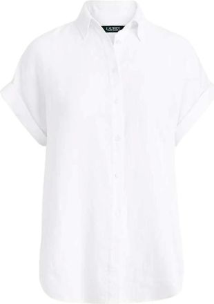 Ralph Lauren Chemise &agrave; manches courtes en lin - Femme - Blouses et Chemises - Blanc - Taille: 42 FR