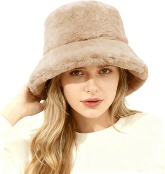 Lina & Lily Chapeau Bob Femme Homme en Fausse Fourrure (Beige)
