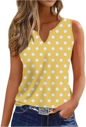 Generic Debardeur Femme Chic et &eacute;l&eacute;gant Chemisier sans Manche &Agrave; Pois D&eacute;bardeur Blanc Col V Top Ete Haut Chic et Elegant Fluide Ample Caraco Vetement Femme Ete