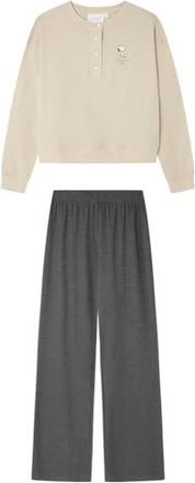 Women'secret Pijama de Manga Larga Pantalón Largo Colección Multilicense Urban Pyjama, Taupe Moyen, L Femme