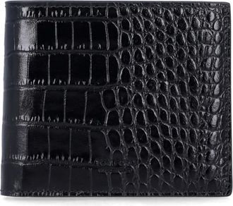 Tom Ford Homme, Accessoires, Noir, Taille: ONE Size Bifold Wallet Crocco Print
