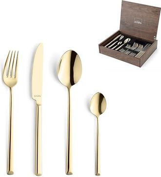 Amefa METROPOLE Besteck Set 24-teilig PVD champagner | Mit Besteckbox | Besteckset 6 Personen | Besteck rostfrei | 18/10 Edelstahl hochglanzpoliert | Dezent