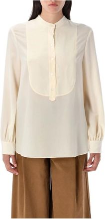 Chlo&eacute; Femme, Blouses et Chemises, Beige, Taille: 40 FR Blouse &agrave; col mandarin