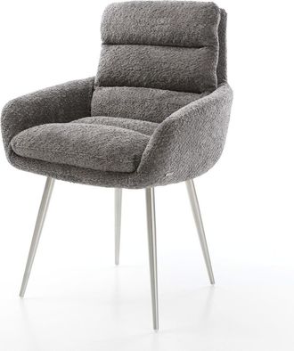 DELIFE Esszimmerstuhl Abelia-Flex mit Armlehnen Bouclé Grau 4-Fuß konisch Edelstahl, Esszimmerstühle