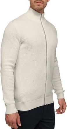 Kronstadt KSErik Cardigan zipp&eacute; pour homme avec col montant | Cardigan en tricot fin avec col et fermeture &eacute;clair, Stone Mix, L