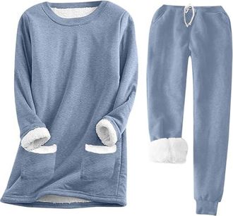 Generic Pyjama Femme Hiver Polaire Pilou - Pyjama Polaire Femme Chaude Ensembles de Pyjama Pilou Flanelle V&ecirc;tements de Nuit Manche Longue Pyjama Set Chemise D