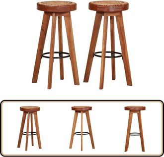 vidaXL Vidaxl - Barhocker 2 Stk. Echtleder und Massivholz Akazie - Retro Barhocker - Holz Barhocker - Leder Barhocker - Akasienholzmöbel - Wohnzimmer