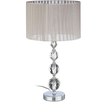 Relaxdays Lampe de chevet abat-jour tissu voile boules verre cristal lampe de nuit HxlxP: 53x29,5x29,5 cm, claire/argent - Relaxdays
