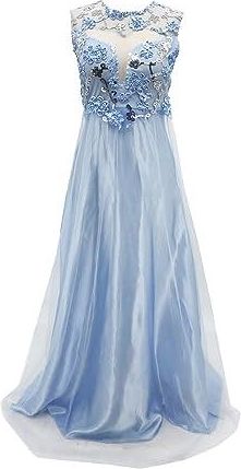 Generic Robe en dentelle et perles pour femme, robe de bal longue sans manches, robe de soir&eacute;e grande taille pour m&egrave;re des robes, bleu, S