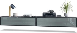 Vladon 2er-Set TV Board Lana 120, Made in Germany, Lowboards je 120 x 29 x 37 cm mit viel Stauraum, Korpus in Schwarz matt, Fronten in Grau Hochglanz | Große