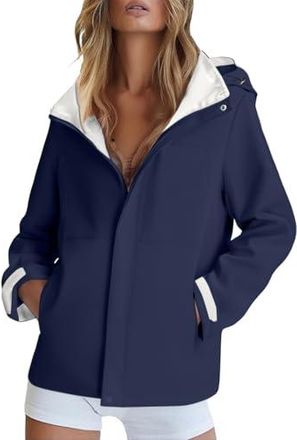 Generic Vestes imperméables légères pour femme, coupe-vent, coupe-vent, coupe-vent, randonnée, manteau de pluie à capuche avec poches, vêtements dextérieur po