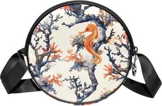 Generic Petit sac &agrave; bandouli&egrave;re rond pour femme, motif hippocampe, sac &agrave; dos &agrave; bandouli&egrave;re r&eacute;glable avec fermeture &eacute;clair, sac &agrave; main rond d&eacute;contract&eacute; pour fe