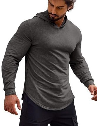 Coofandy Herren Workout Sweatshirts Langarm Muscle Fit Athletic Gym Hoodies Pullover Grau M